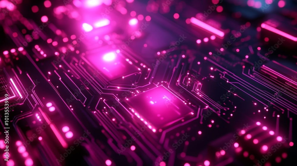 Advanced futuristic quantum circuit grid, pulsating with electric ...