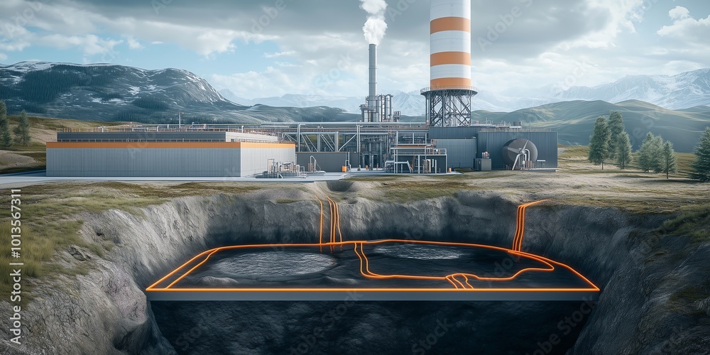 Cross-Section of a Geothermal Power Plant Showing Underground Heat ...