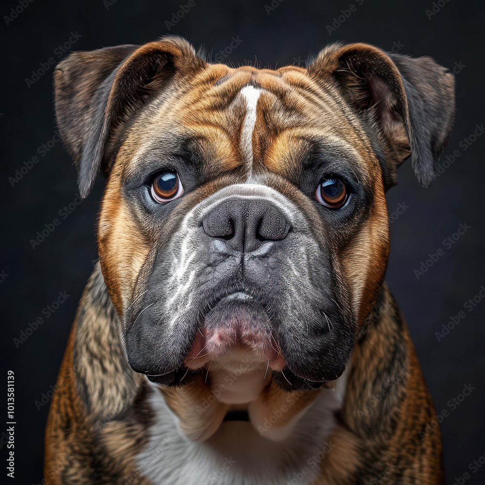 Portrait of a regal bulldog with expressive eyes and intricate fur ...