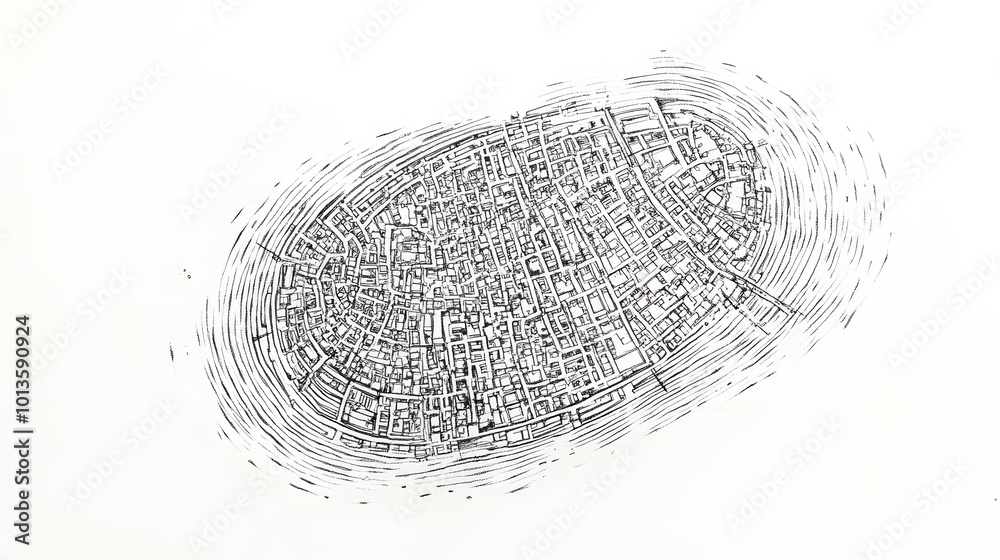 City Map Fingerprint, a modern design blending urban mapping with ...