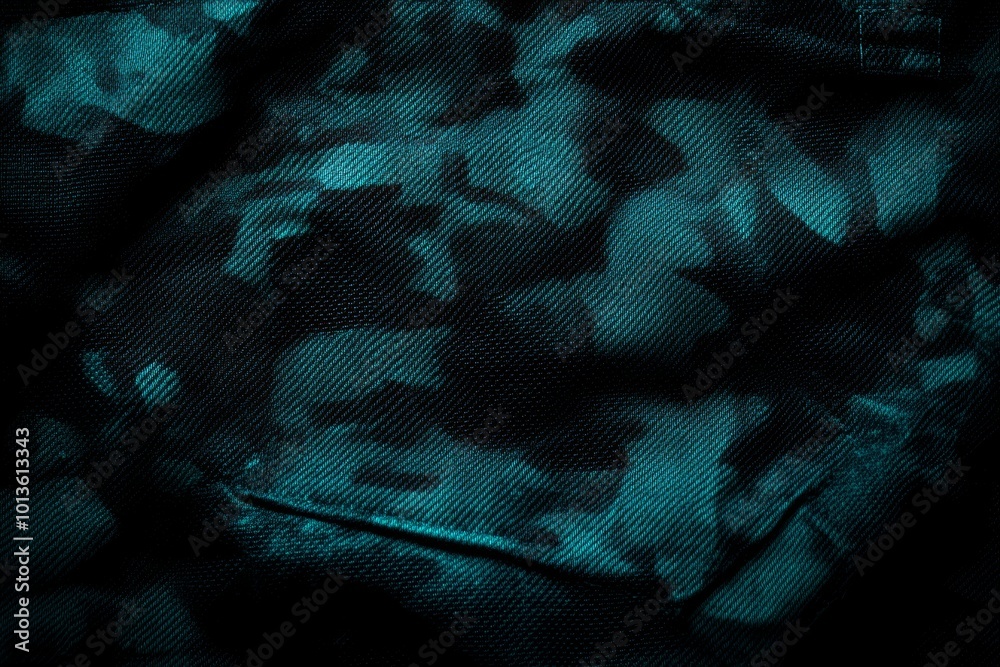 It has a realistic embroided blue camo pattern, high detail, sharp and ...