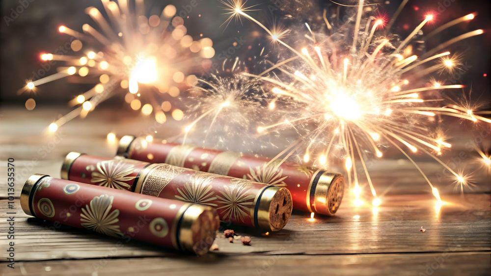 Dynamic Flat Vector Illustration of Glossy Diwali Crackers with Glowing ...