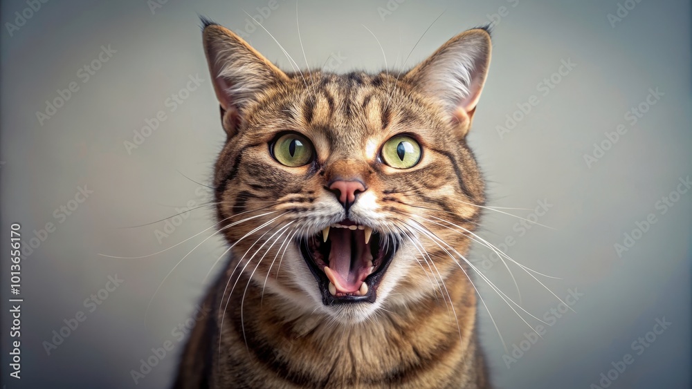 Angry cat with open mouth and teeth , aggressive, feline, fierce, teeth ...