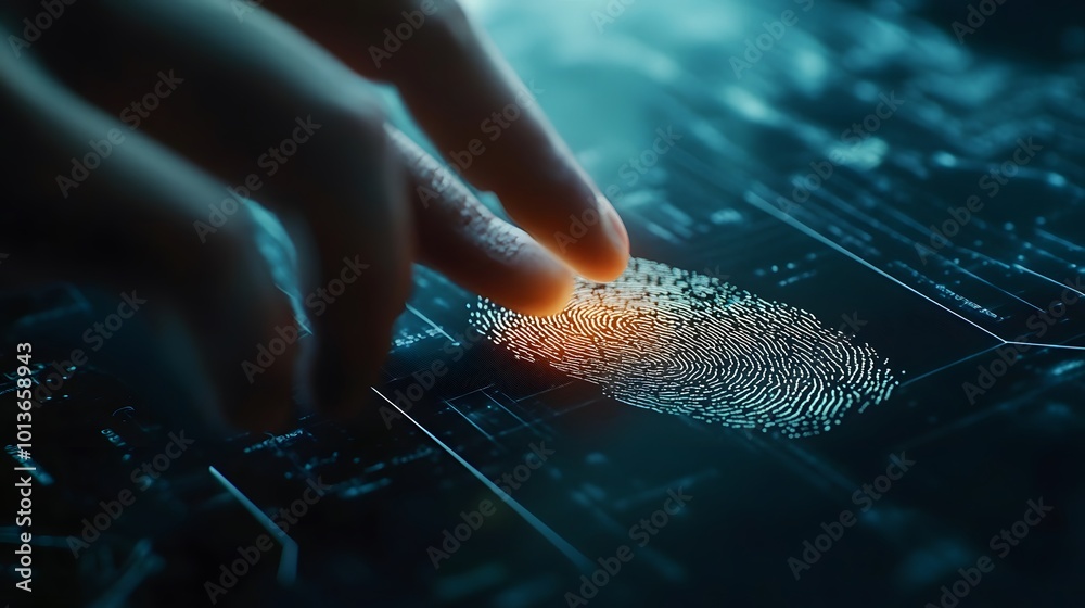 Computer identifying and measuring a fingerprint on a digital surface, with biometric scanning ...