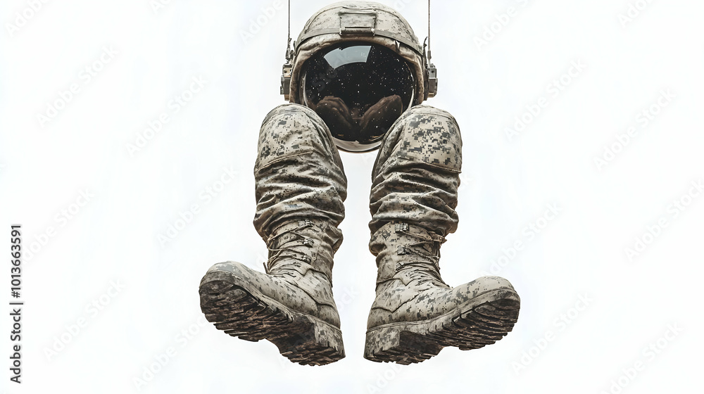 3D Military Boots and Helmet Defying Gravity in Space - Iconic Tribute ...