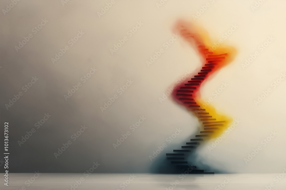 Ascending Dreams: Abstract staircase spirals upwards, fading into a ...