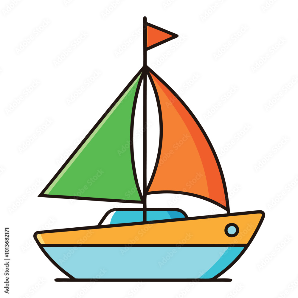 Colorful sailboat vector illustration with bold shapes, bright colors ...