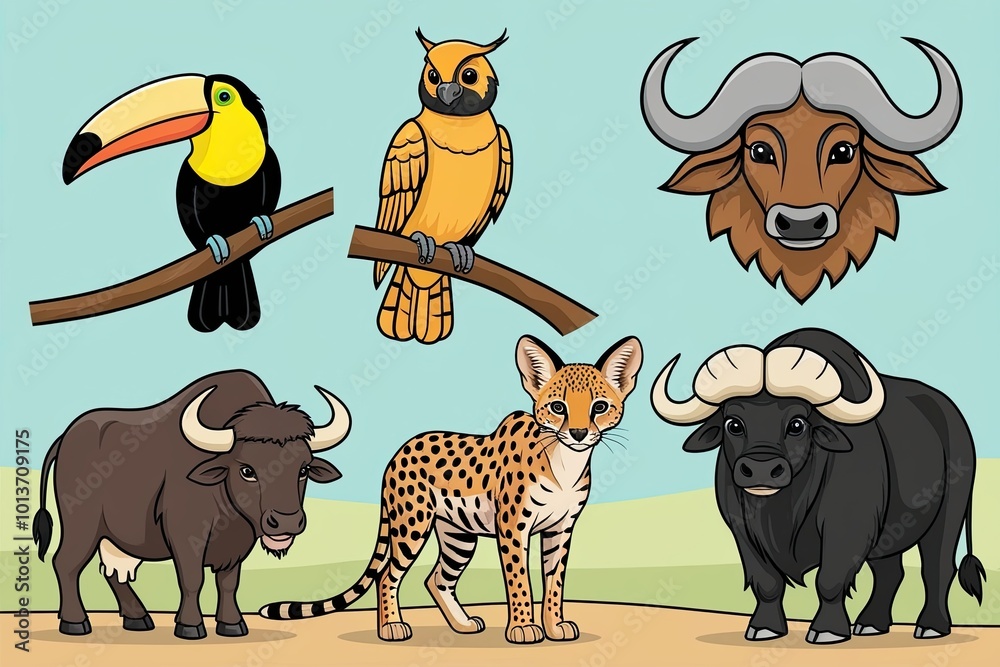Coloring Book Pages of Fun African Animals for Kids Featuring Toucan ...
