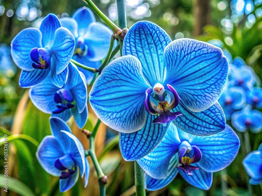 Rare blue orchids flourish in their wild surroundings, displaying ...