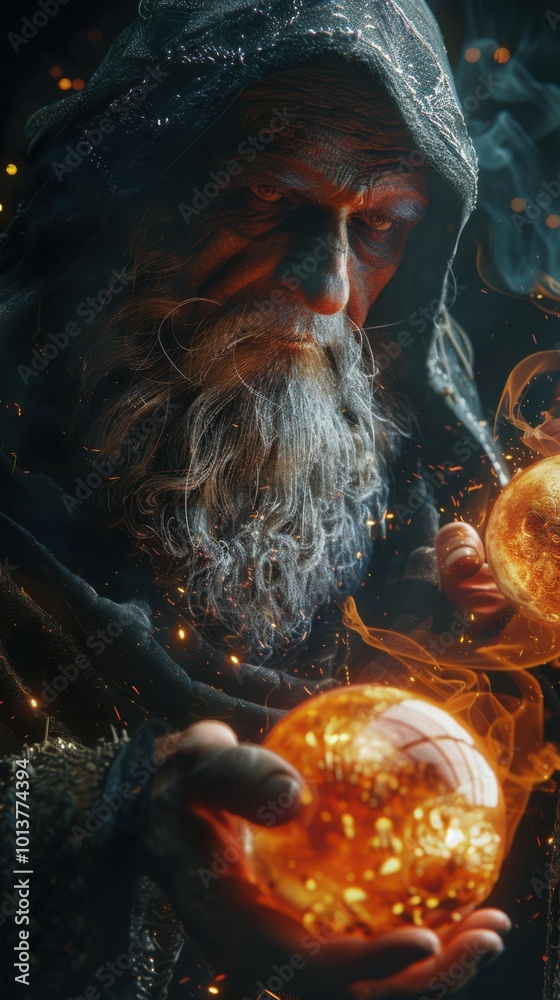 Mysterious sorcerer conjuring a spell with glowing orbs, 4K ...