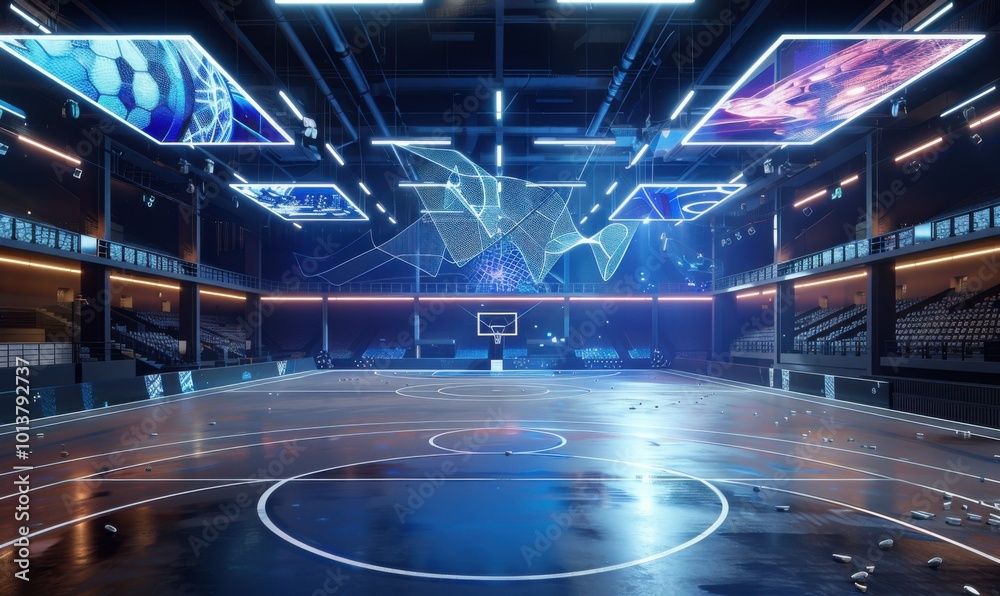 Virtual sports complex with immersive digital landscapes, 4K ...