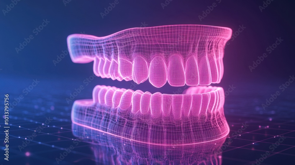 Digital model of teeth and gums in a clean wireframe design, used for ...