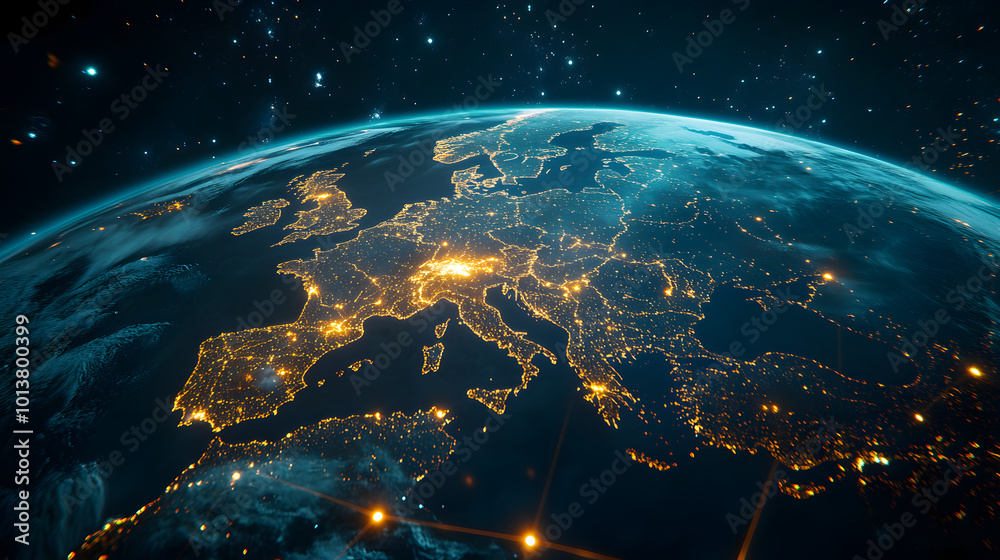 Digital world map planet Earth space global globe sky space 5G wireless ...