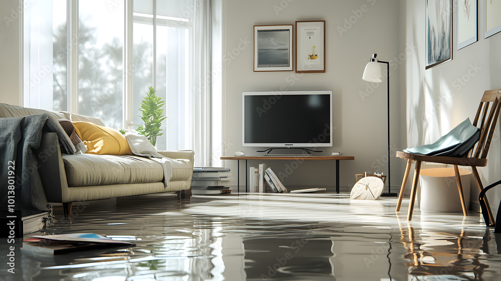 modern home living room flood flooding water leakage leak incident ...
