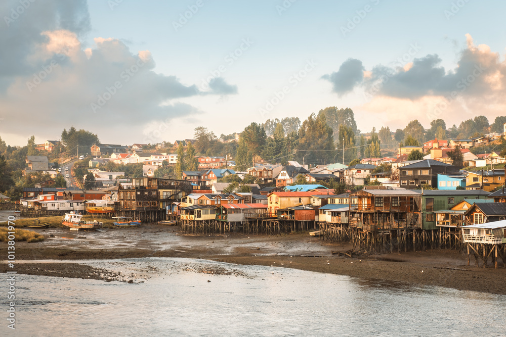 Panorama of the Gamboa district of Castro, Chile, with its traditional ...
