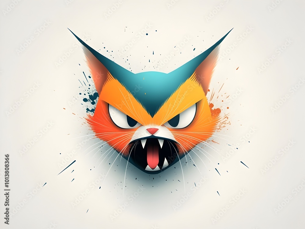 Exaggerated cartoon style of an enraged Persian cat with bold dynamic ...