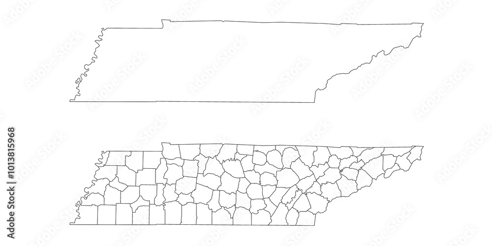 Tennessee administrative map, Tennessee outline and counties state map ...