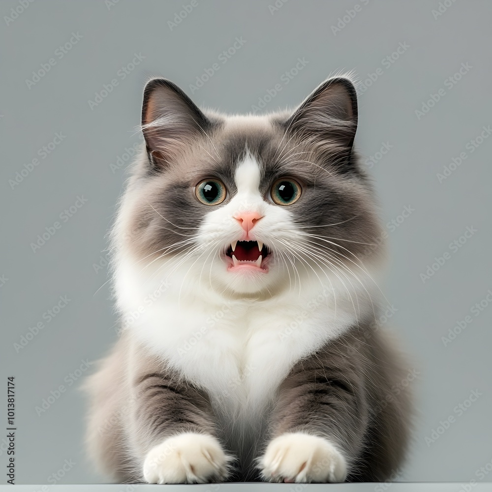Angry and Flabbergasted Ragdoll Cat with Fluffy Gray and White Fur ...