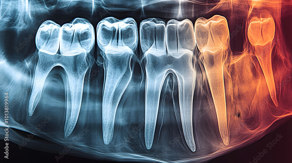 Medical, xray and illustration of teeth in mouth for wisdom tooth ...