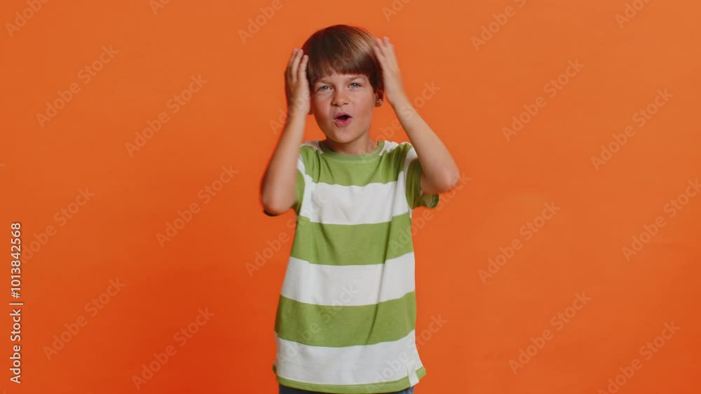 Excited amazed young preteen child boy kid looking shocked surprised ...