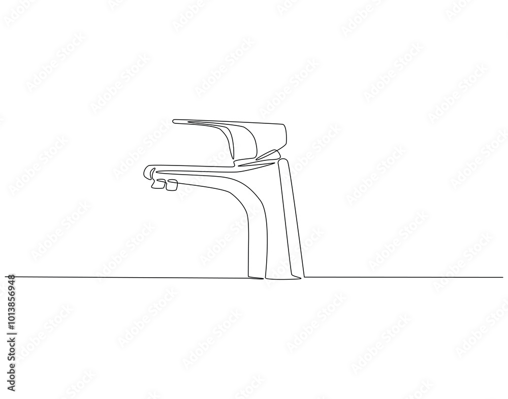 Continuous one line drawing of water faucet. One line drawing ...