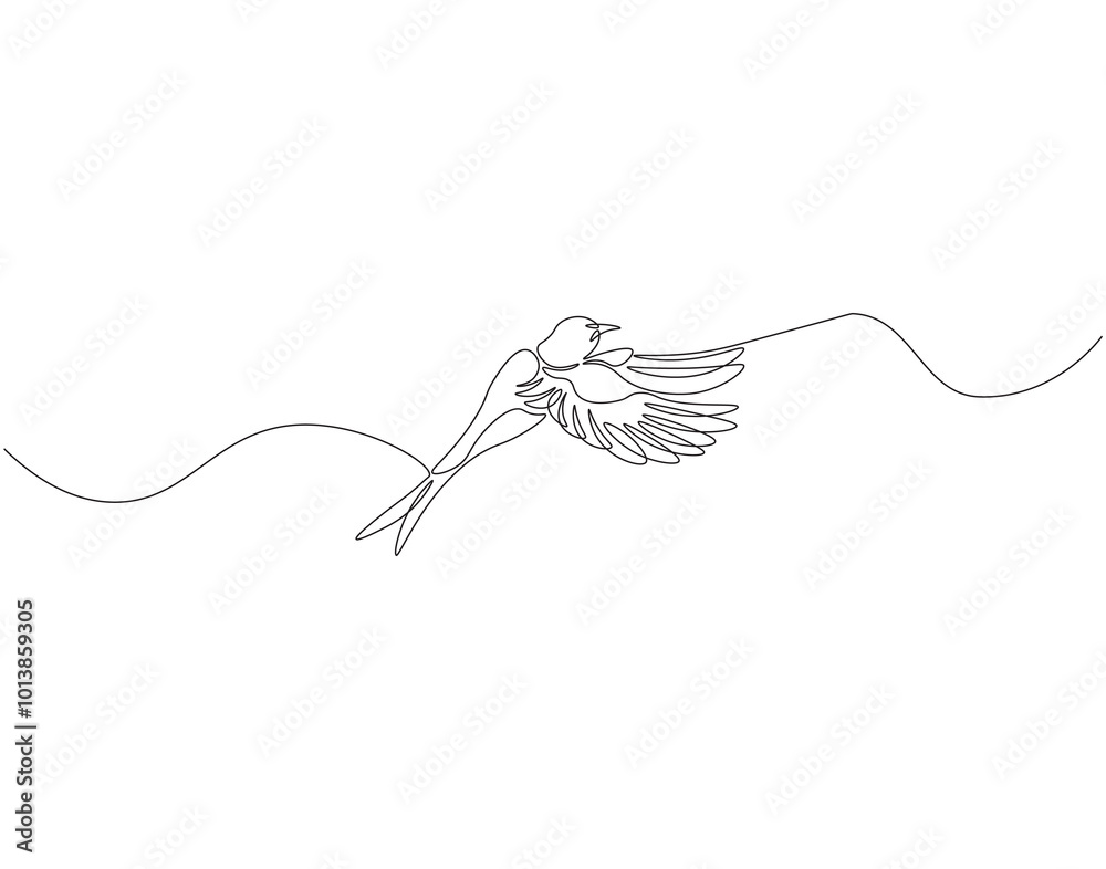 Continuous one line drawing of flying swallow bird. One line drawing ...