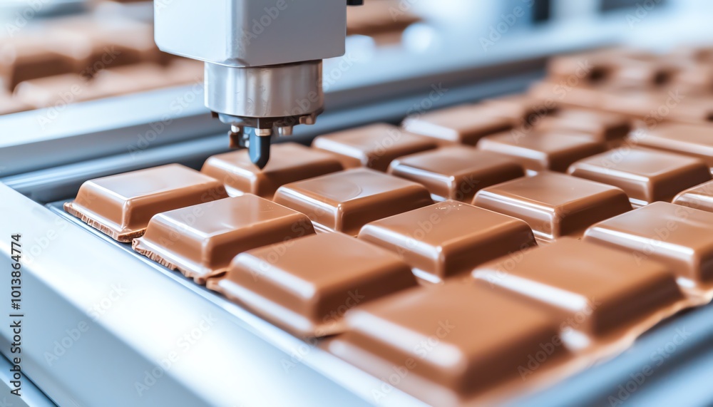 Chocolate bar production with machines in a factory, showcasing modern ...