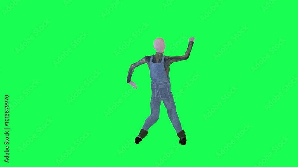 Vidéo Stock 3D Scary bald man dancing tut hip hop isolated front angle ...
