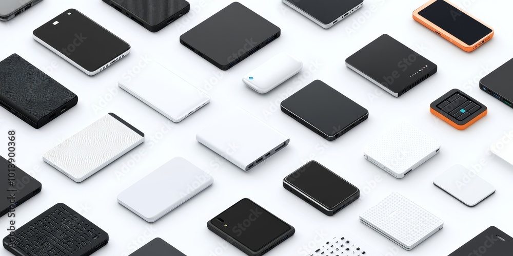 Variety of Data Storage Devices: Create an image showcasing a range of ...