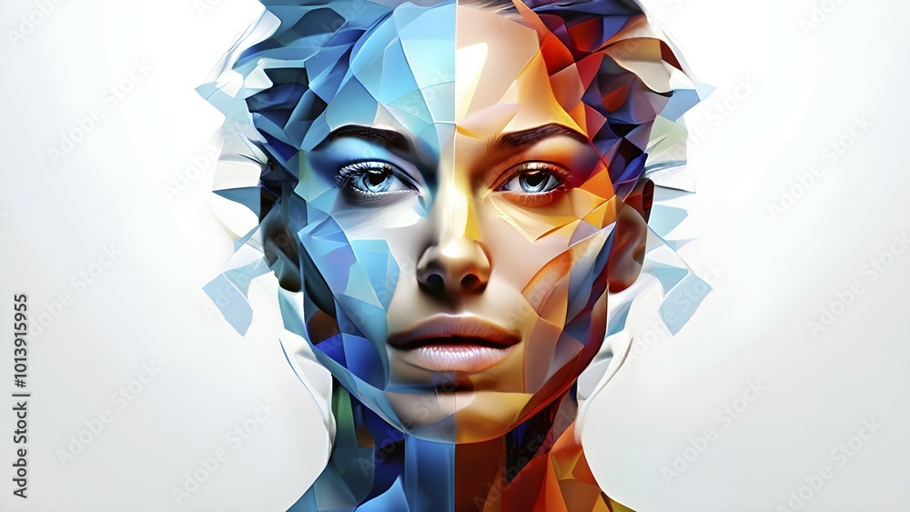 AI generated human portrait transitioning from lifelike human to a ...