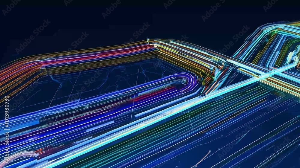 Abstract animated colored lines ondark background depict growth ...