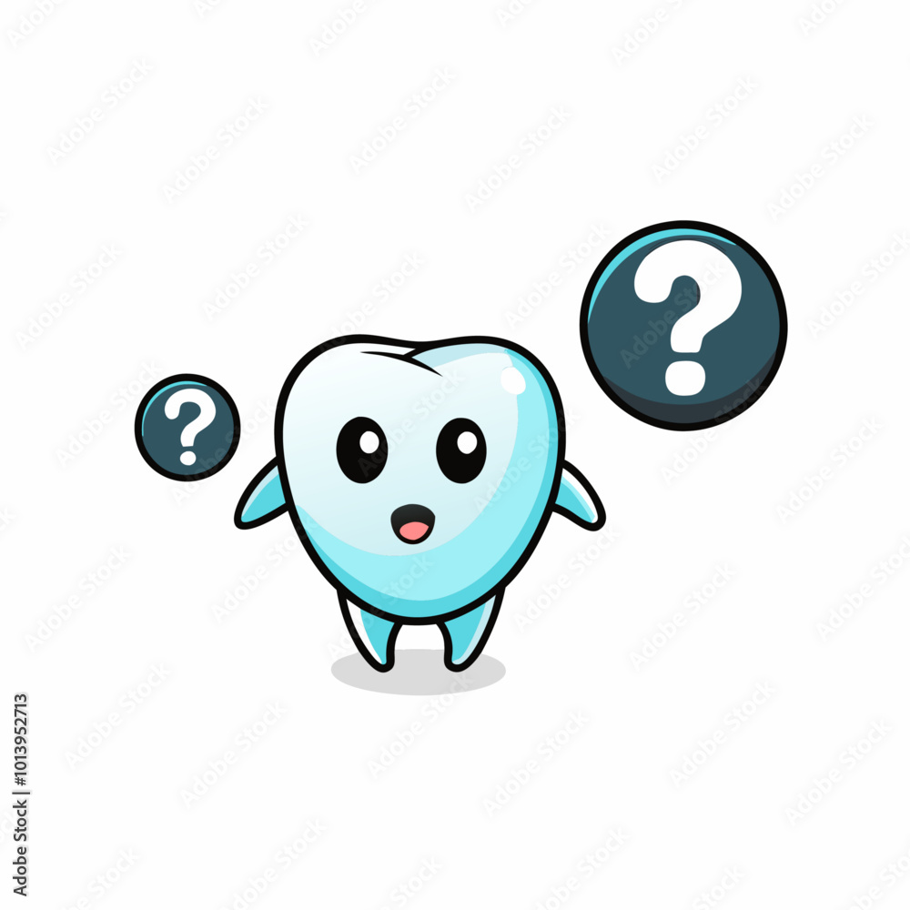 Cartoon Illustration of tooth with the question mark on a isolated ...