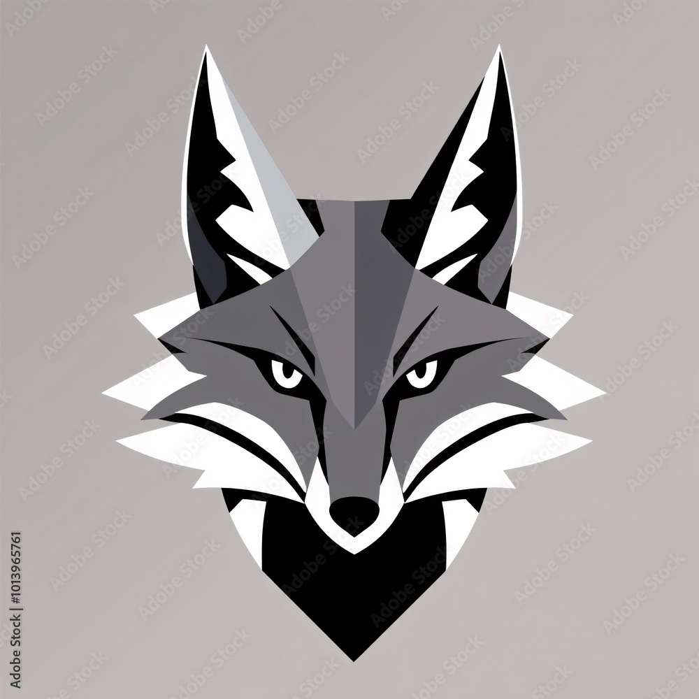 Stylized gray fox head illustration with sharp features and geometric ...