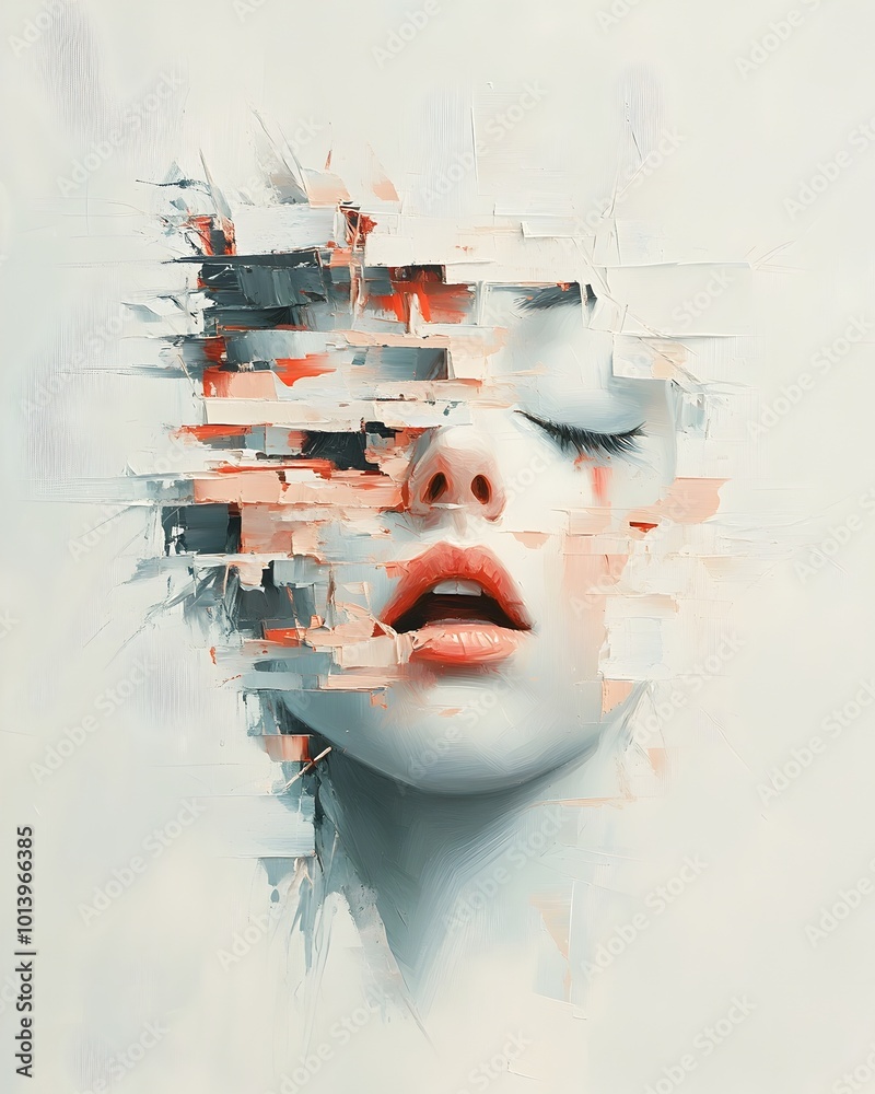 Fractured and Distorted Self Portrait of Young Woman Experiencing ...