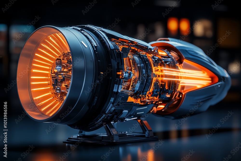 Warp drive engine of a futuristic starship, emitting radiant energy ...