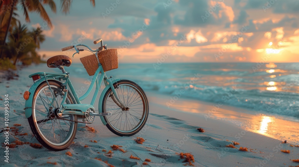 vintage bike on the seaside beach, bicycle on the beach. vacation with ...
