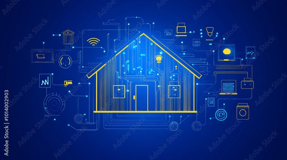 Smart home and IoT concept A house circuit connected to smart home ...