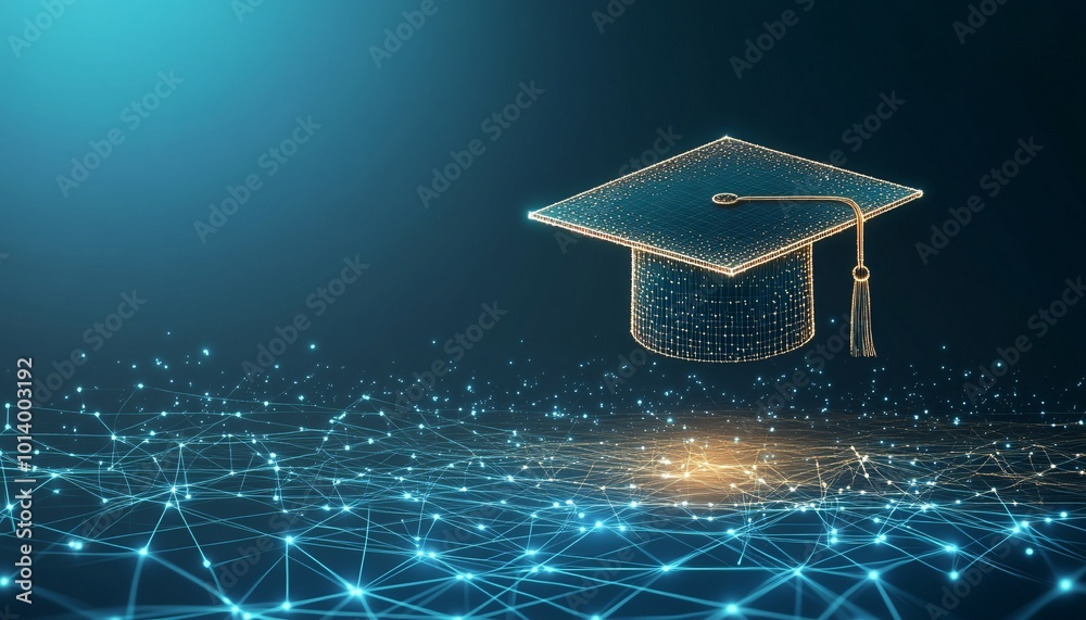 Futuristic abstraction of a graduation cap representing the evolution ...