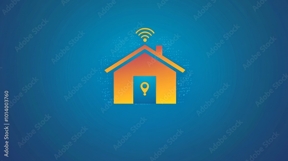 Smart home symbol on a blue background representing wireless technology ...