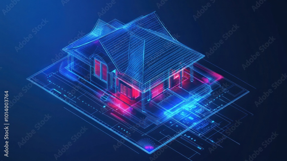 Smart home security system 3D xray house plan showing wireless control ...