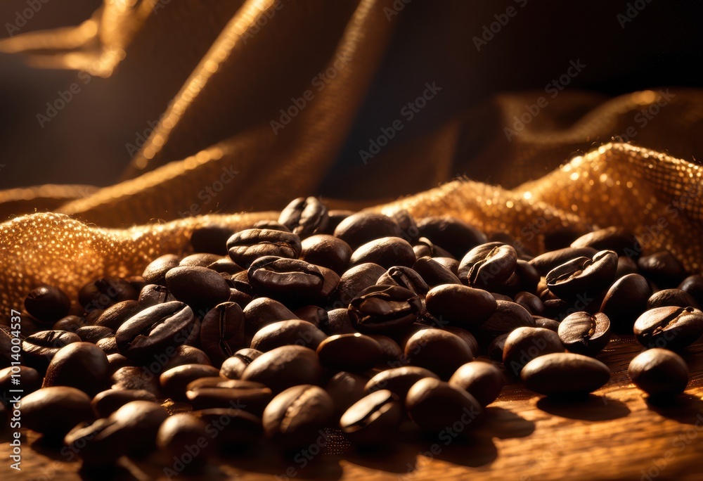 magnificent close glimmering coffee beans illuminated soft sunlight ...
