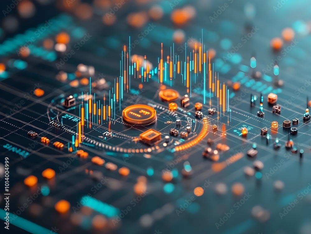 Extreme close up of a vibrant blue market investment chart showcasing ...