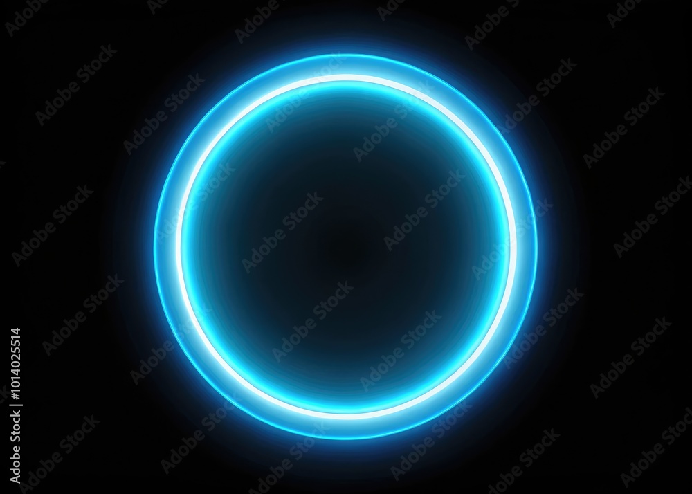Bright neon blue circle icon on a standard scale against a black ...