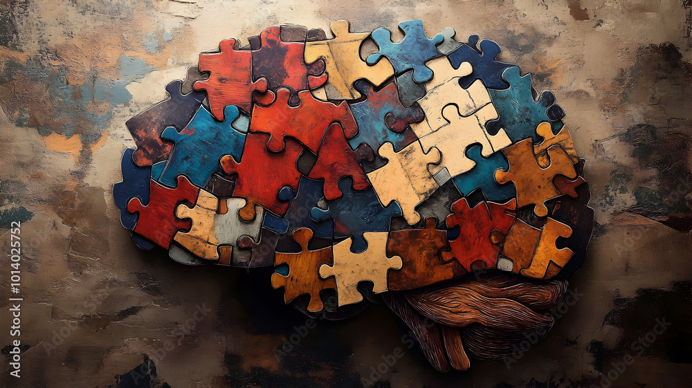 un cerebro humano formado por piezas de rompecabezas representando la ...