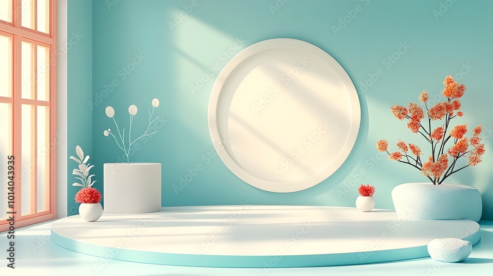 Elegant 3D studio room with a textured white backdrop empty floor and ...