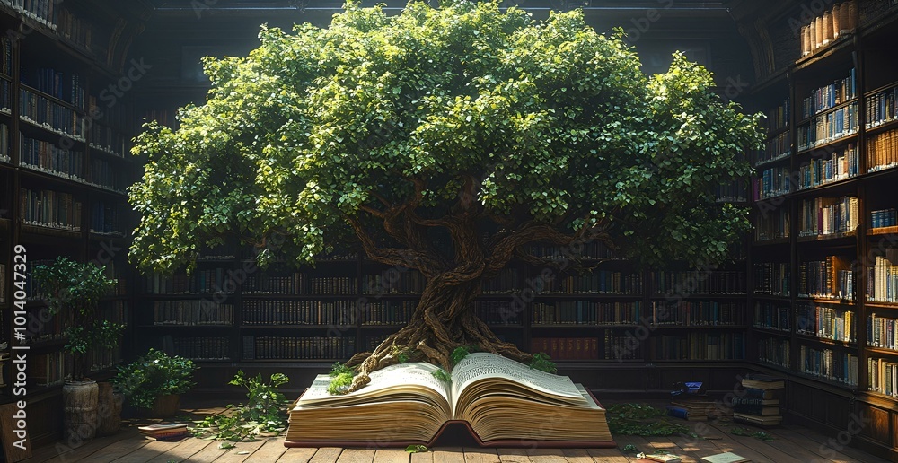 The Tree of Knowledge of Good and Evil depicted in a lush setting ...