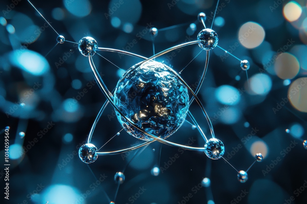 Realistic depiction of an atom with orbiting electrons and protons ...