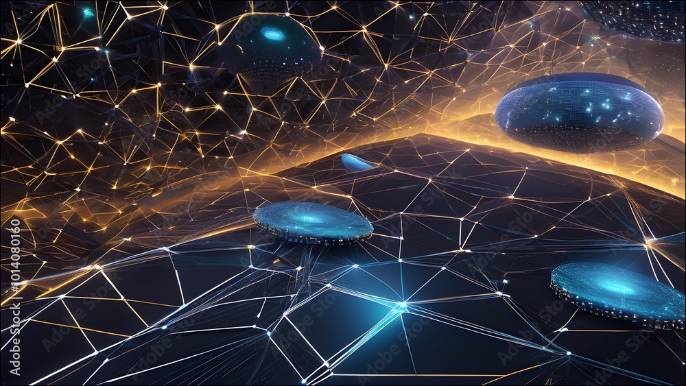 Show a network of interconnected AI systems, each represented by ...