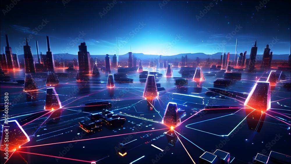 Show a network of interconnected AI systems, each represented by ...