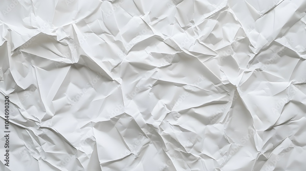 Wet crumpled white paper texture, showcasing a wrinkled and slightly ...